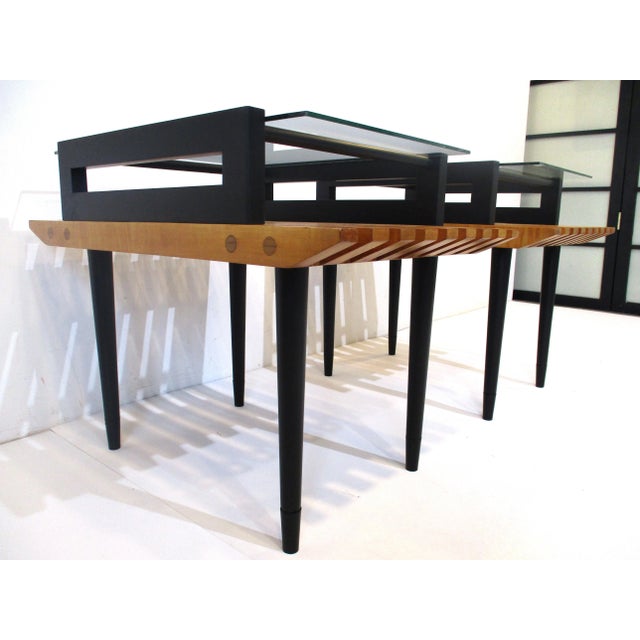 Mid Century Slat Wood Side Tables in the Style of George Nelson Herman ...