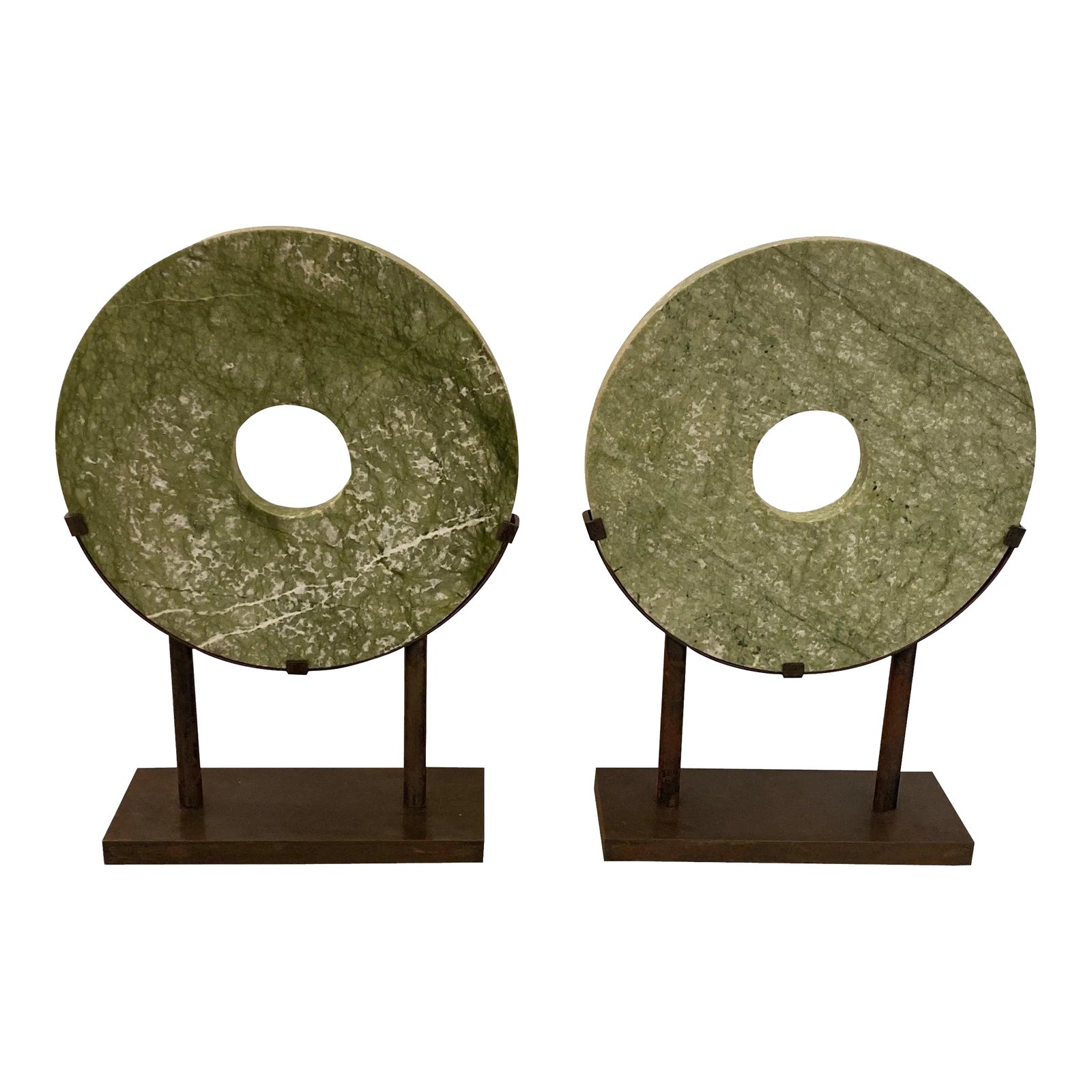 1970s Chinese Hardstone Archaistic Round Sculptures - A Pair | Chairish