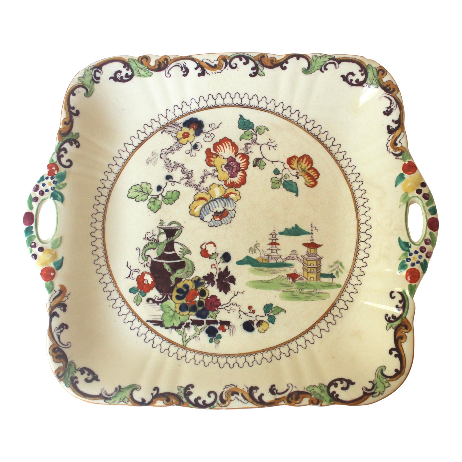 1940s Mason’s Square Handled Cake Plate, Chinoiserie Pattern With ...