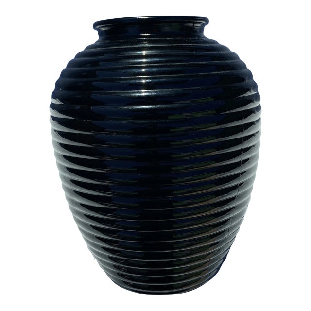 1990s Black Milk Glass Bee Hive Vase | Chairish