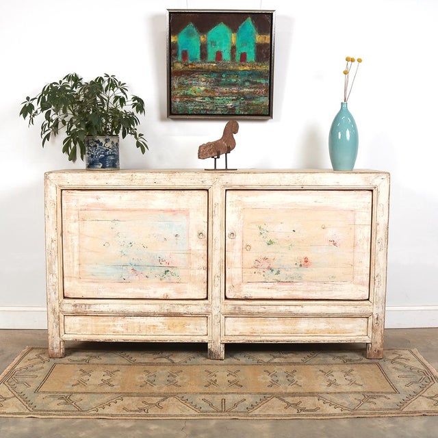 Antique Chinese Painted Pine Cabinet | Chairish