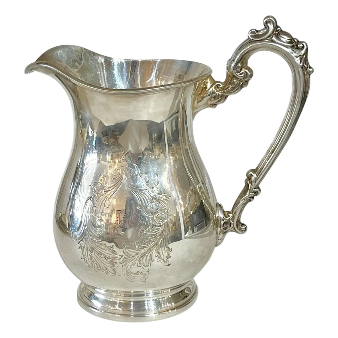 Antique English Rococo Style Silver Plate Water Pitcher With B Monogram ...