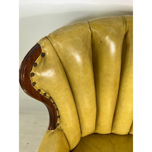 Vintage Yellow Channel Back Wing Chair | Chairish