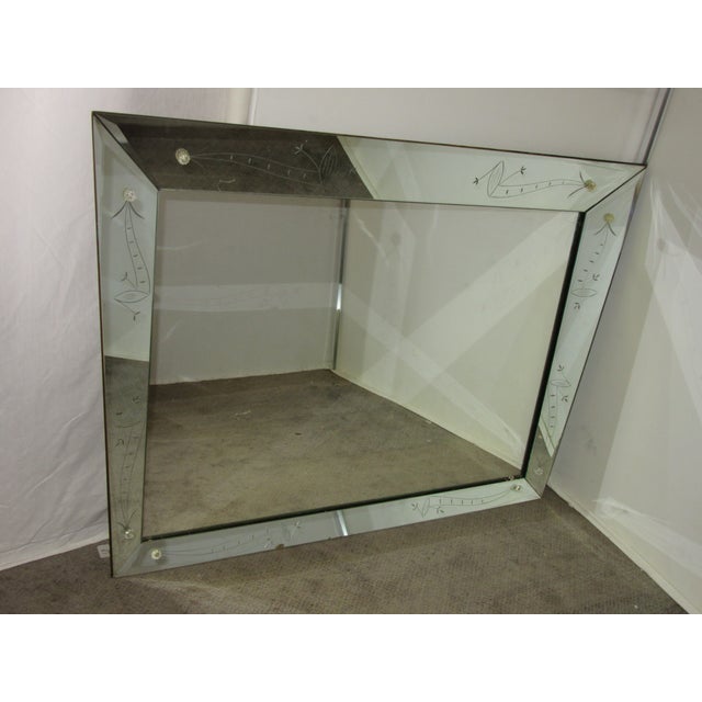 Mid Century Hollywood Regency Trapezoid Mirror With Etching | Chairish