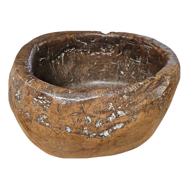 Hand-Hewn Carved Wooden Burl Bowl | Chairish
