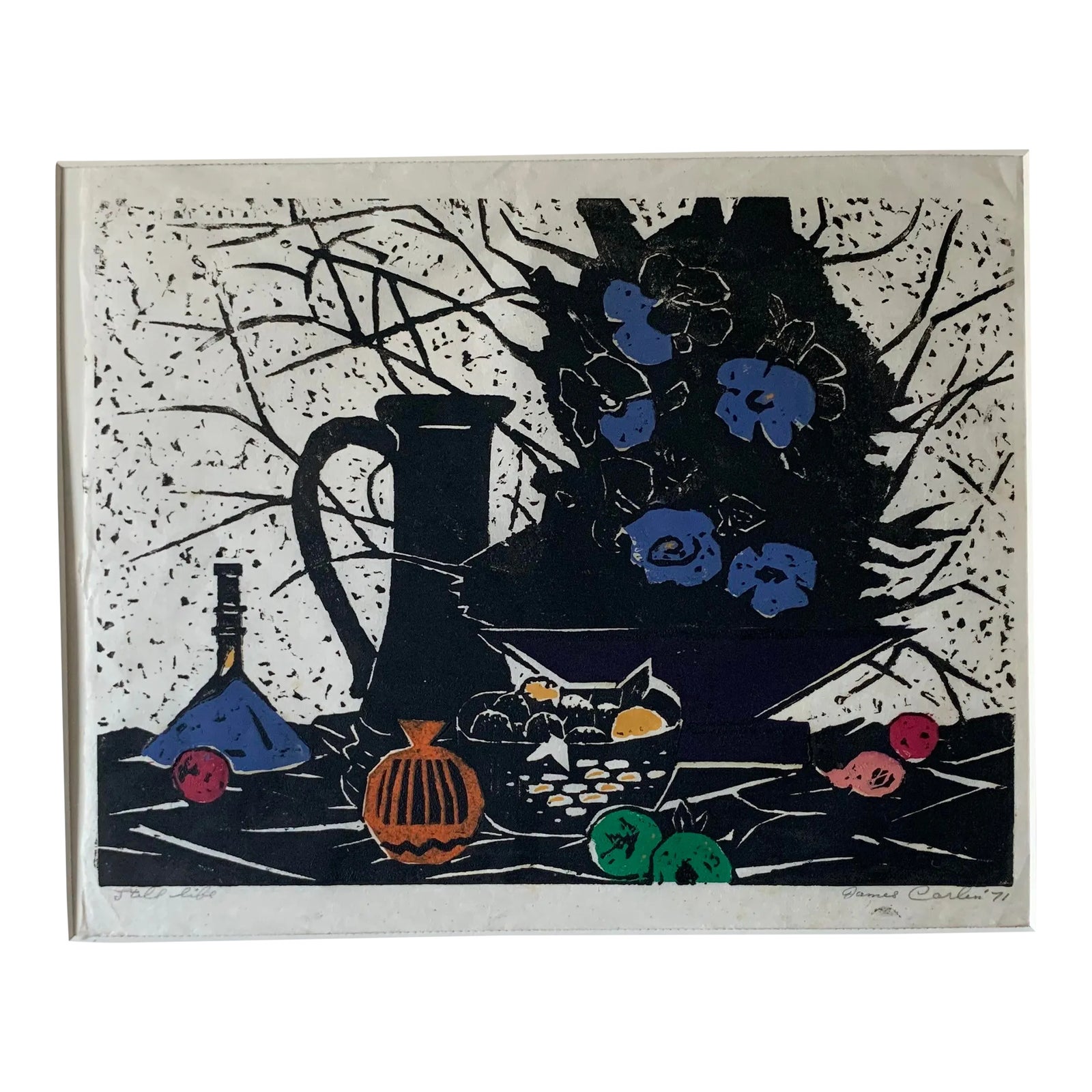 1971 Woodblock Print, Four Color by James Carlin | Chairish
