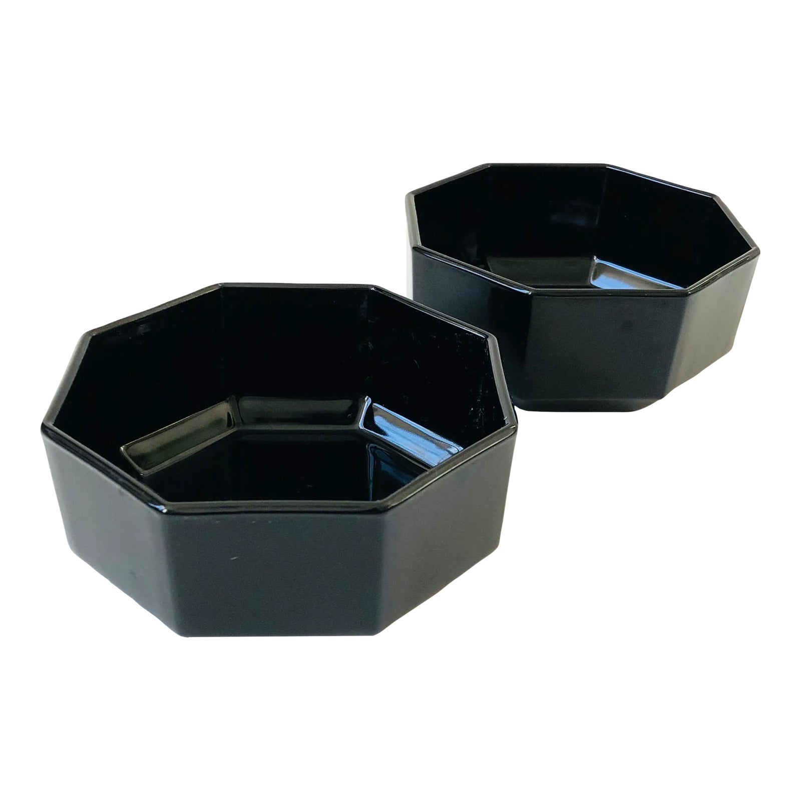 Pair of Vintage Black Octagon Snack Bowls by Arcoroc France | Chairish