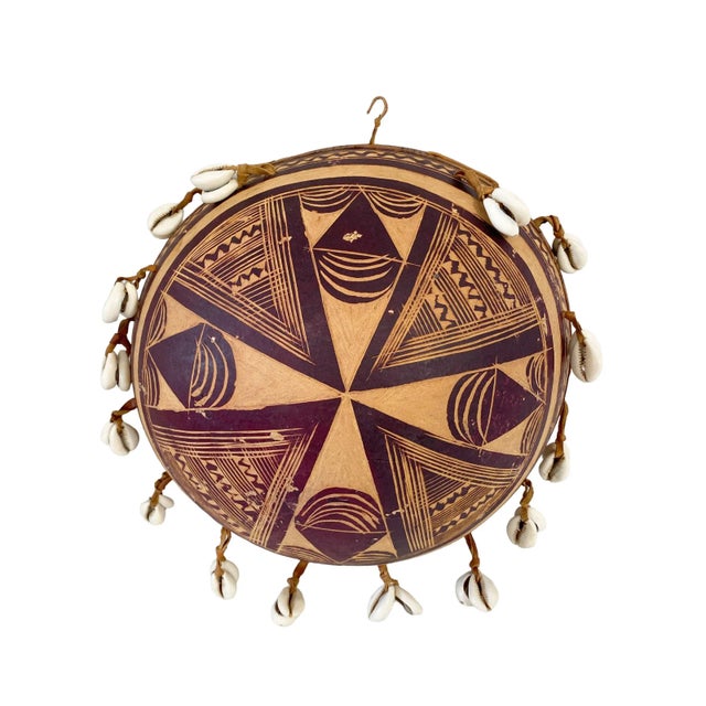 African Vintage Gourd Rattle Cowrie Shells Musical Burkina Faso | Chairish