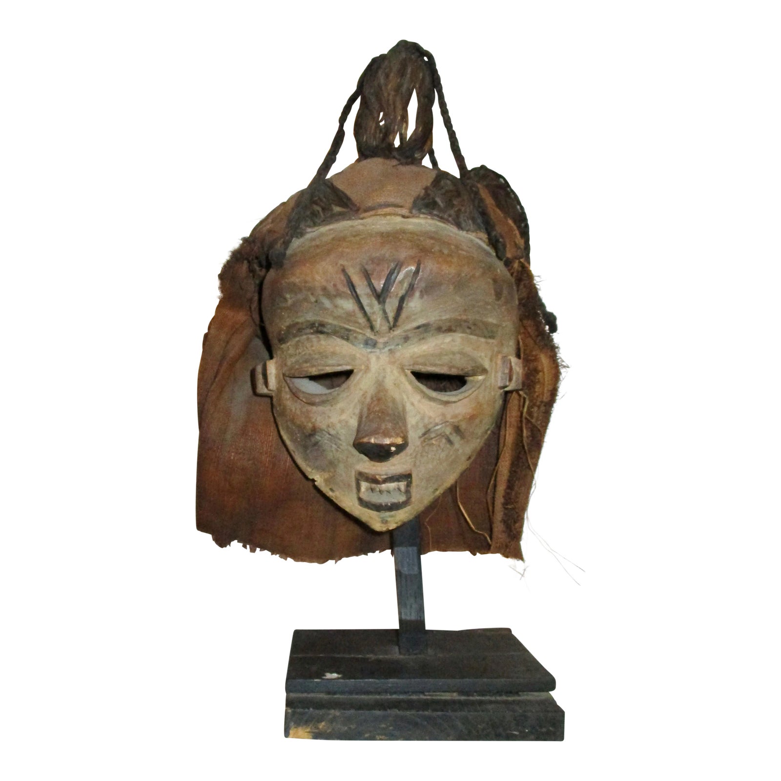 Burlap and Raffia Hair African Mask | Chairish