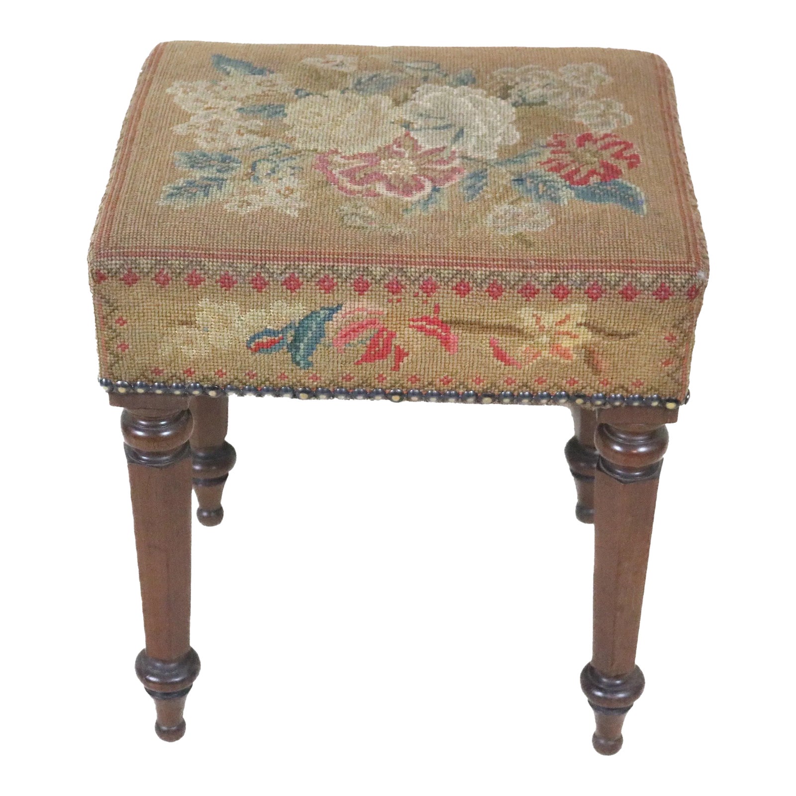 19th Century English Needlepoint Stool | Chairish