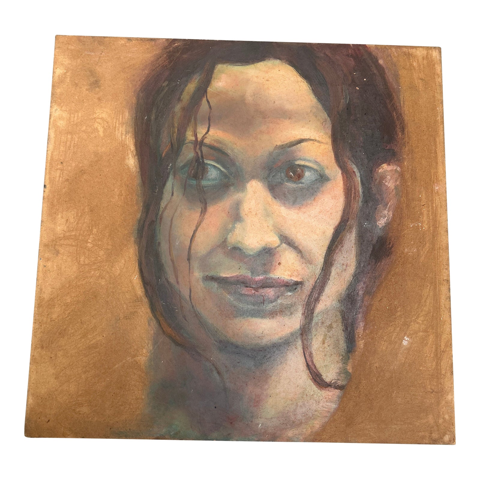 1990’s Original Oil on Panel Female Portrait Painting | Chairish