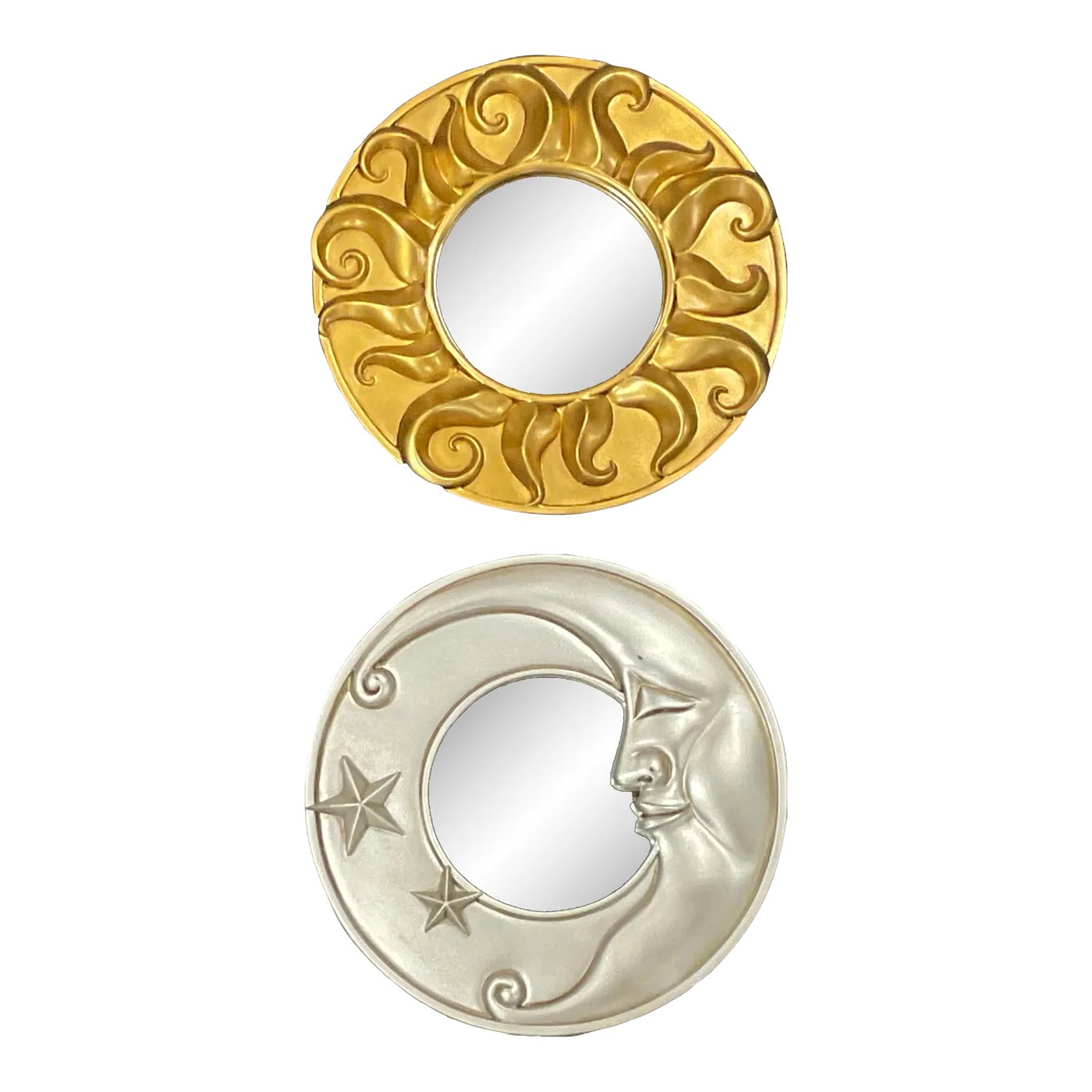 1980s Post Modern Boho Chic Sun & Moon Wall Mirrors - a Pair. | Chairish