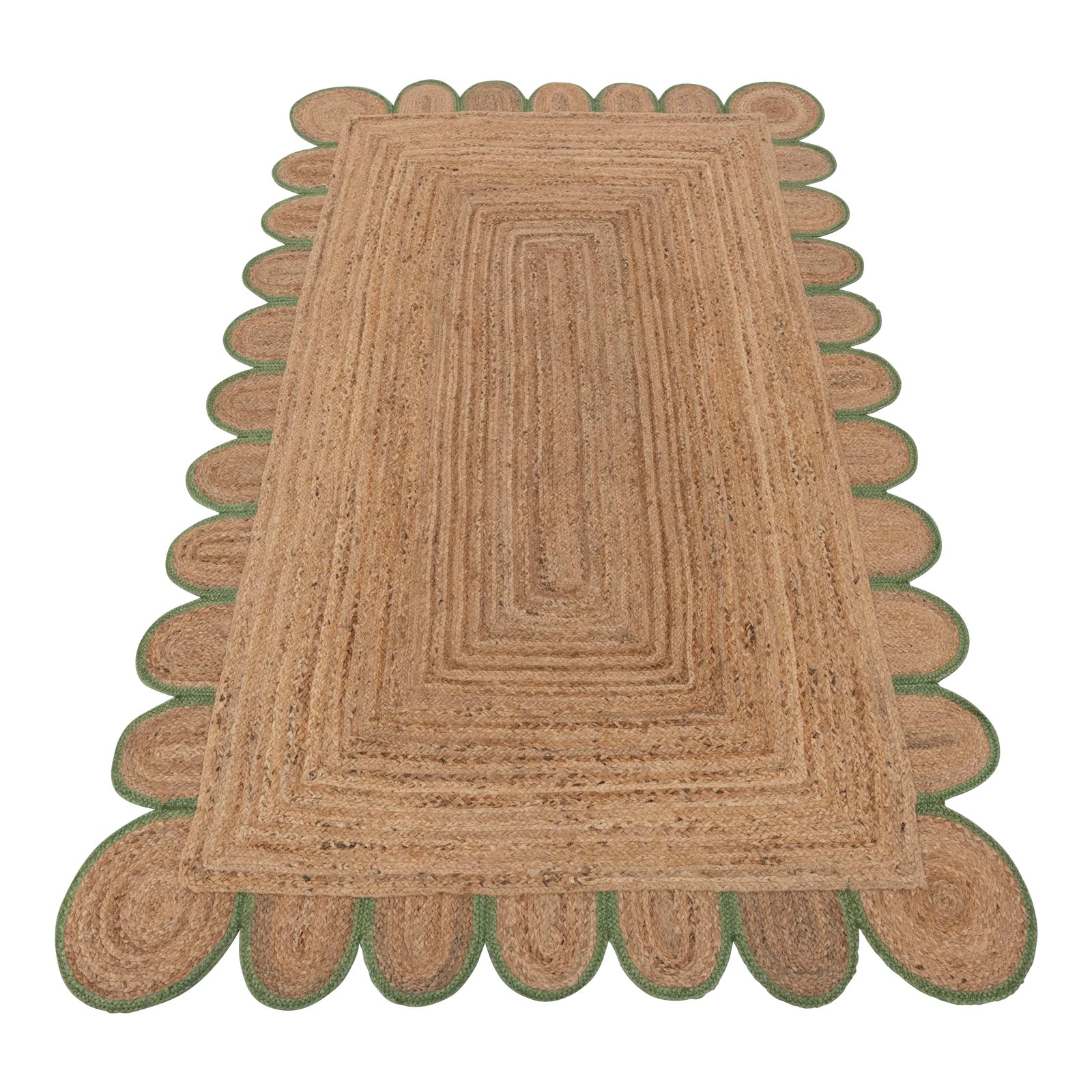 Olive Green Scallop Edge Jute Rug 3x5 Ft. | Chairish