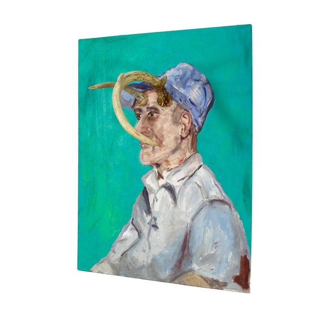 Vintage Altered Art Painting With Antlers Original Outsider Art | Chairish