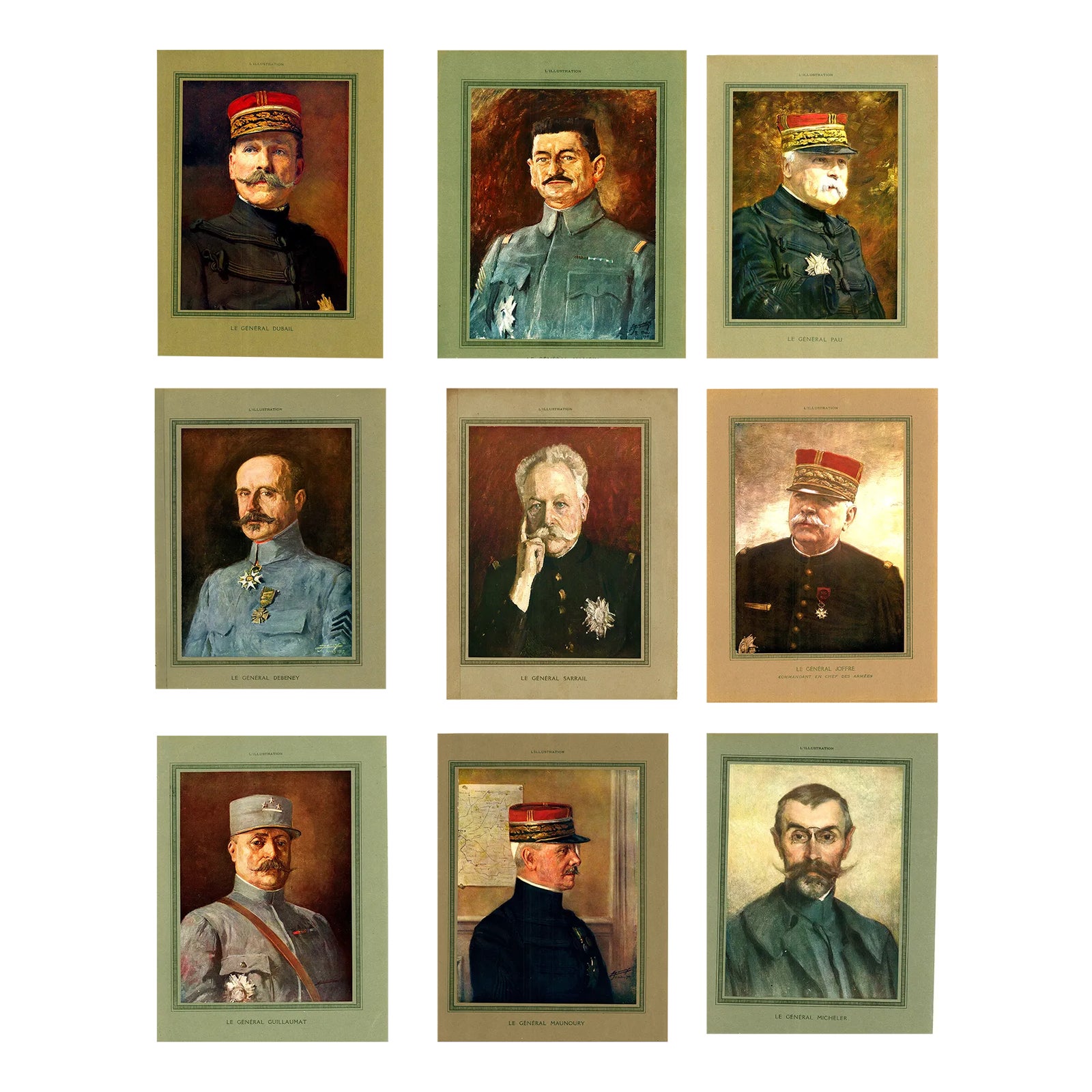Famous French Generals of the First World War, 1918, Lithographs, Set ...