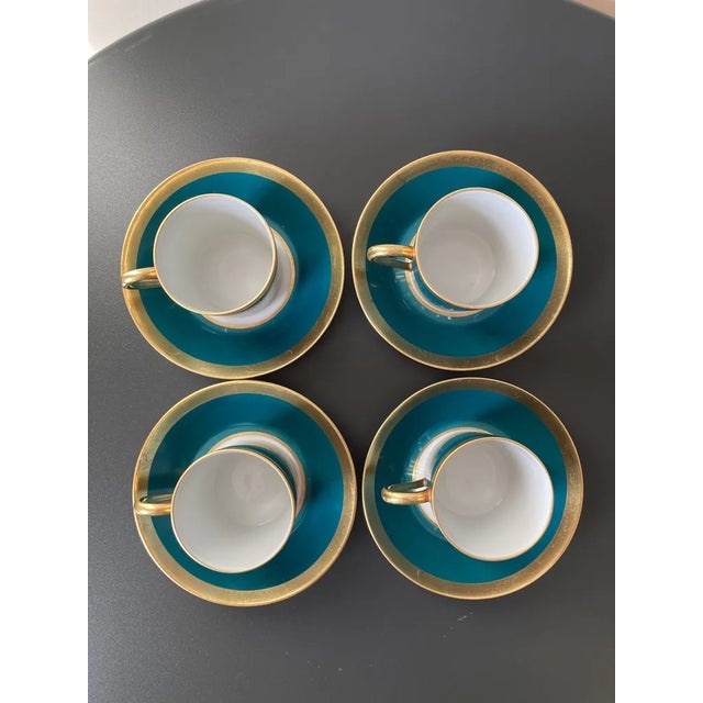 Early 20th Century French Porcelain Limoges Green and Gold Espresso ...