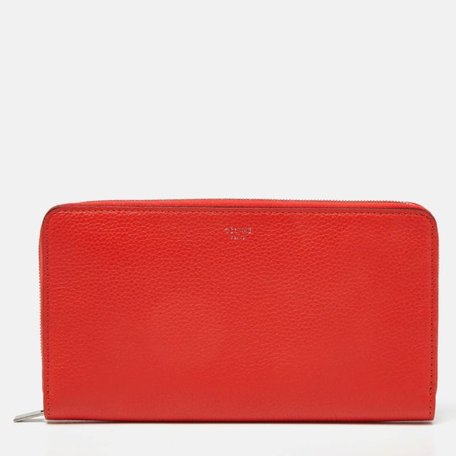 Celine Red Leather Zip Around Wallet | Chairish