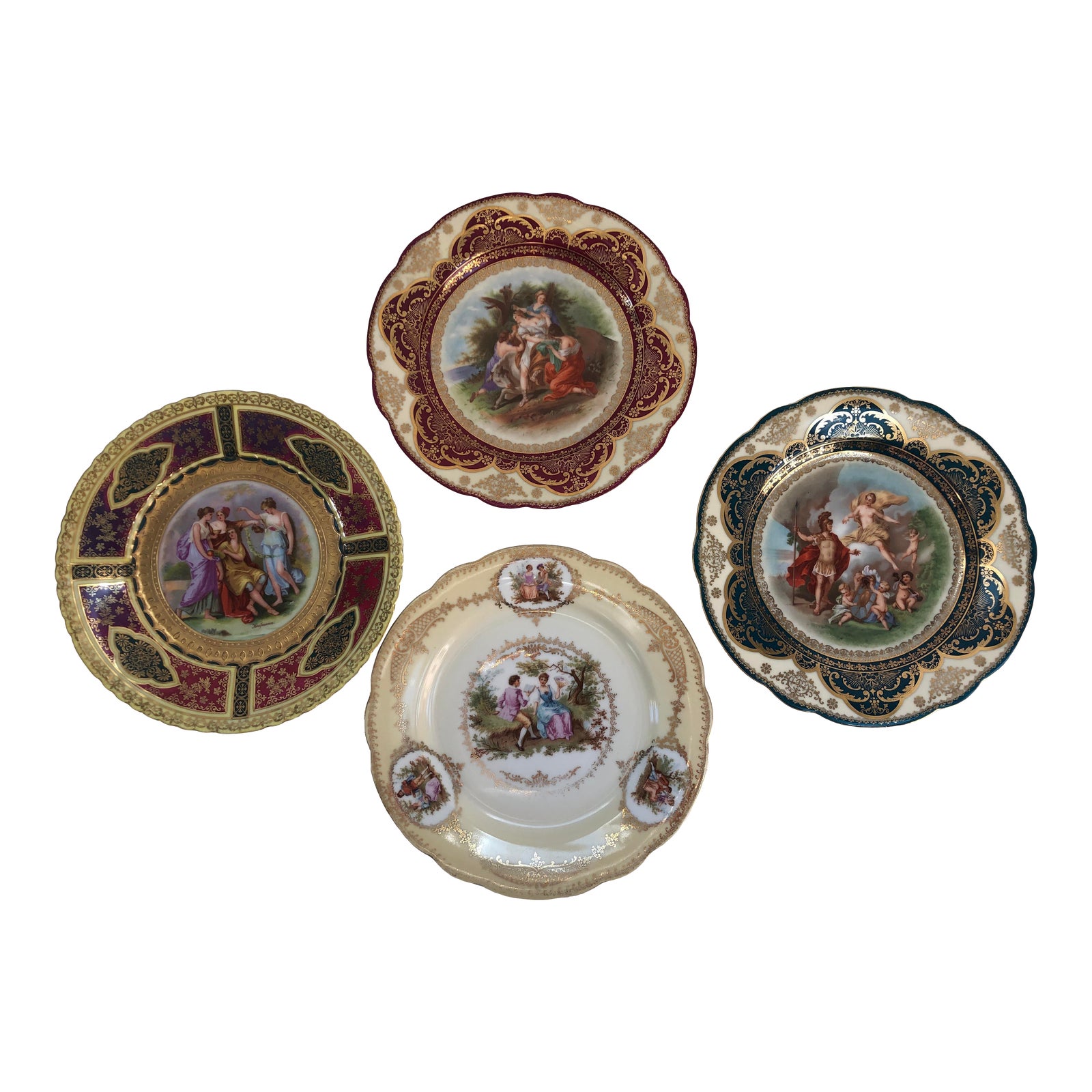 Antique Gold Imperial Crown China Scenic Classical Plates - Set of 4 ...