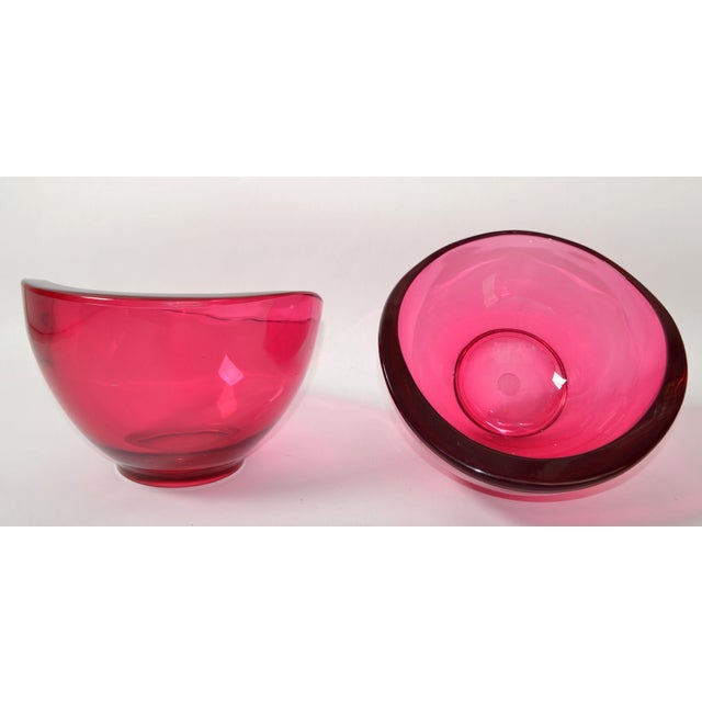 Set of 2 1990s Space Age Op Art Lucite Cranberry Color Asymmetric ...