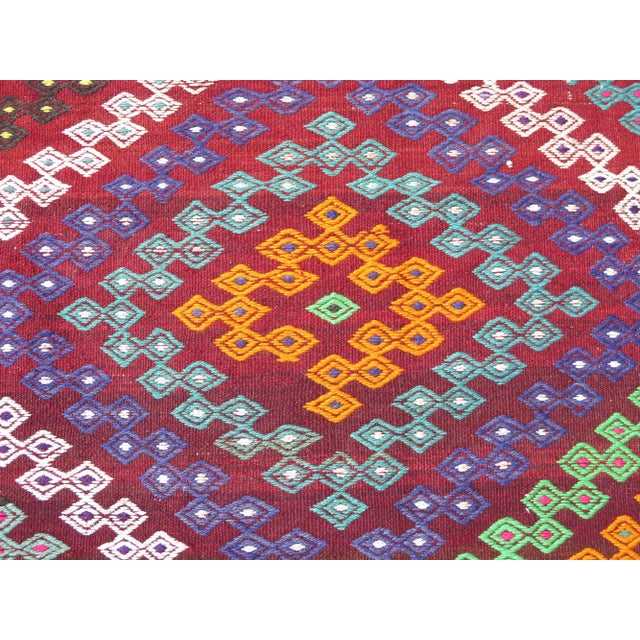 Mid 20th Century 60s Bright Colors Turkish Embroidered Boho Kilim Area ...
