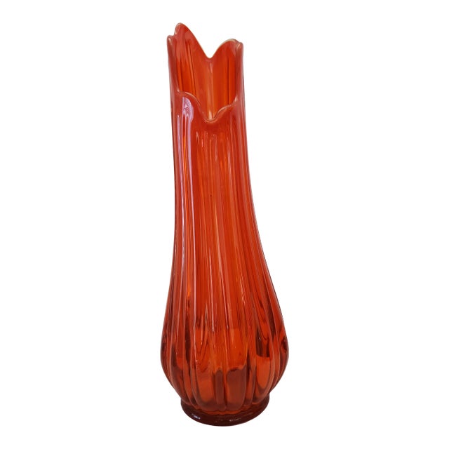 Mid Century Modern Orange Swung Stretch Art Floor Vase | Chairish