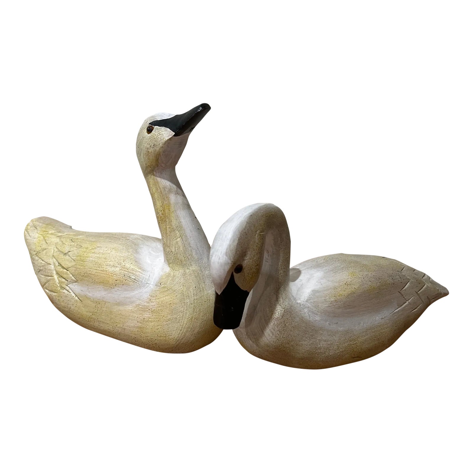 Vintage Primitive Folk Art Wood White Pair Hand-Carved Swan Decoy ...