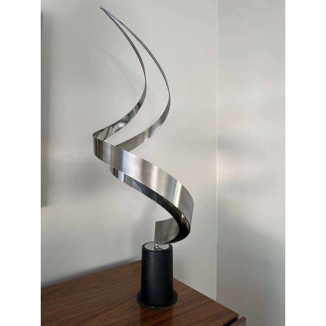 1990s Curtis Jeré Attributed Chrome Ribbon Swirl Sculpture | Chairish