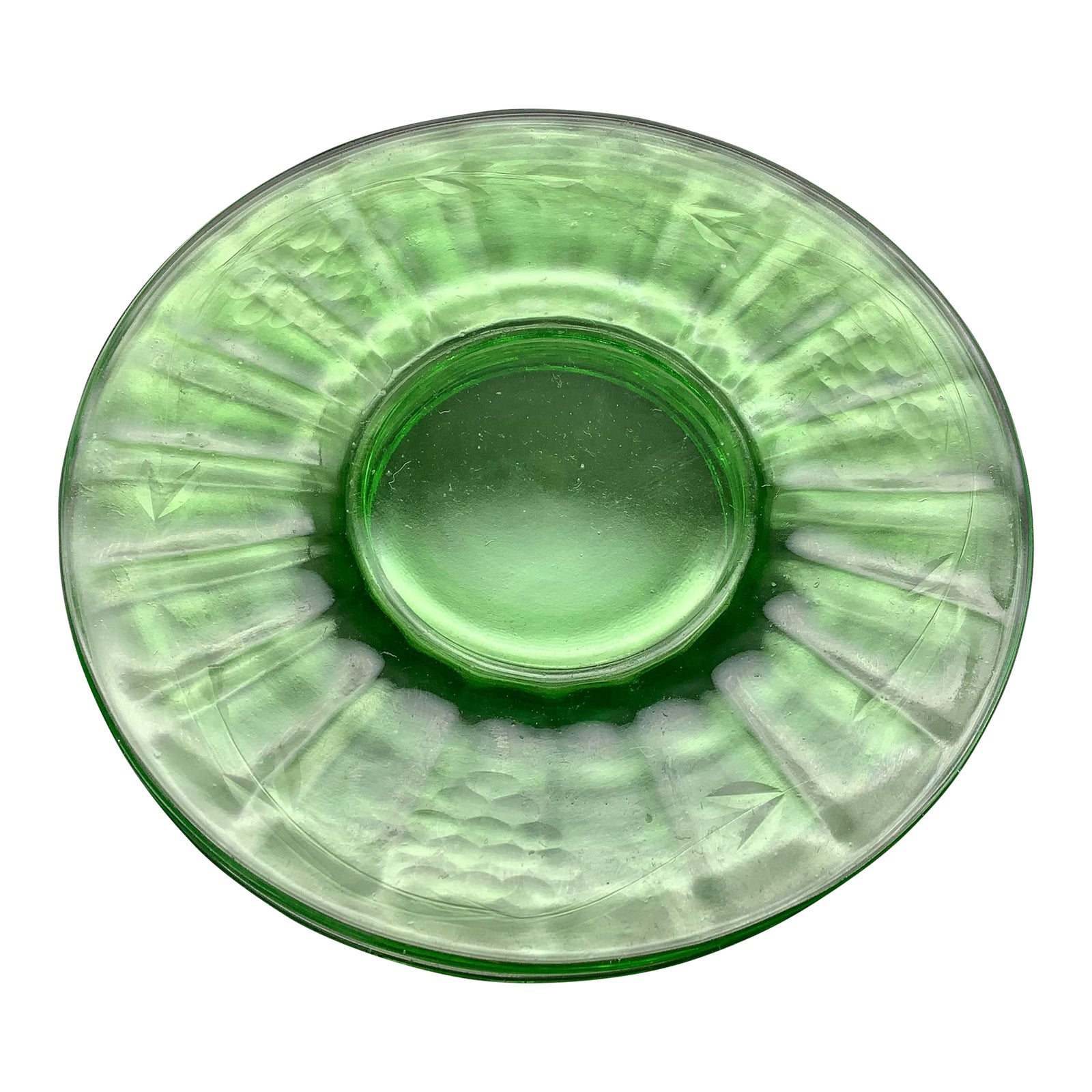 1920s Atomic Pattern Green Vaseline Glass Plates- Set of 4 | Chairish