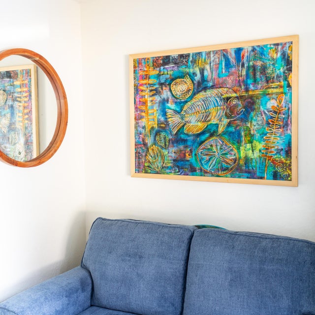 Multimedia and Acrylic Abstract Expressionist Fish Painting | Chairish