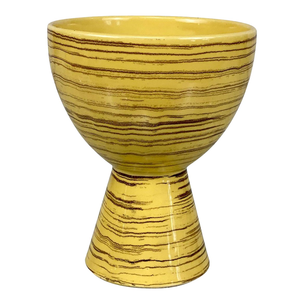 Mid-Century Atomic Yellow Porcelain Bullet Footed Planter | Chairish