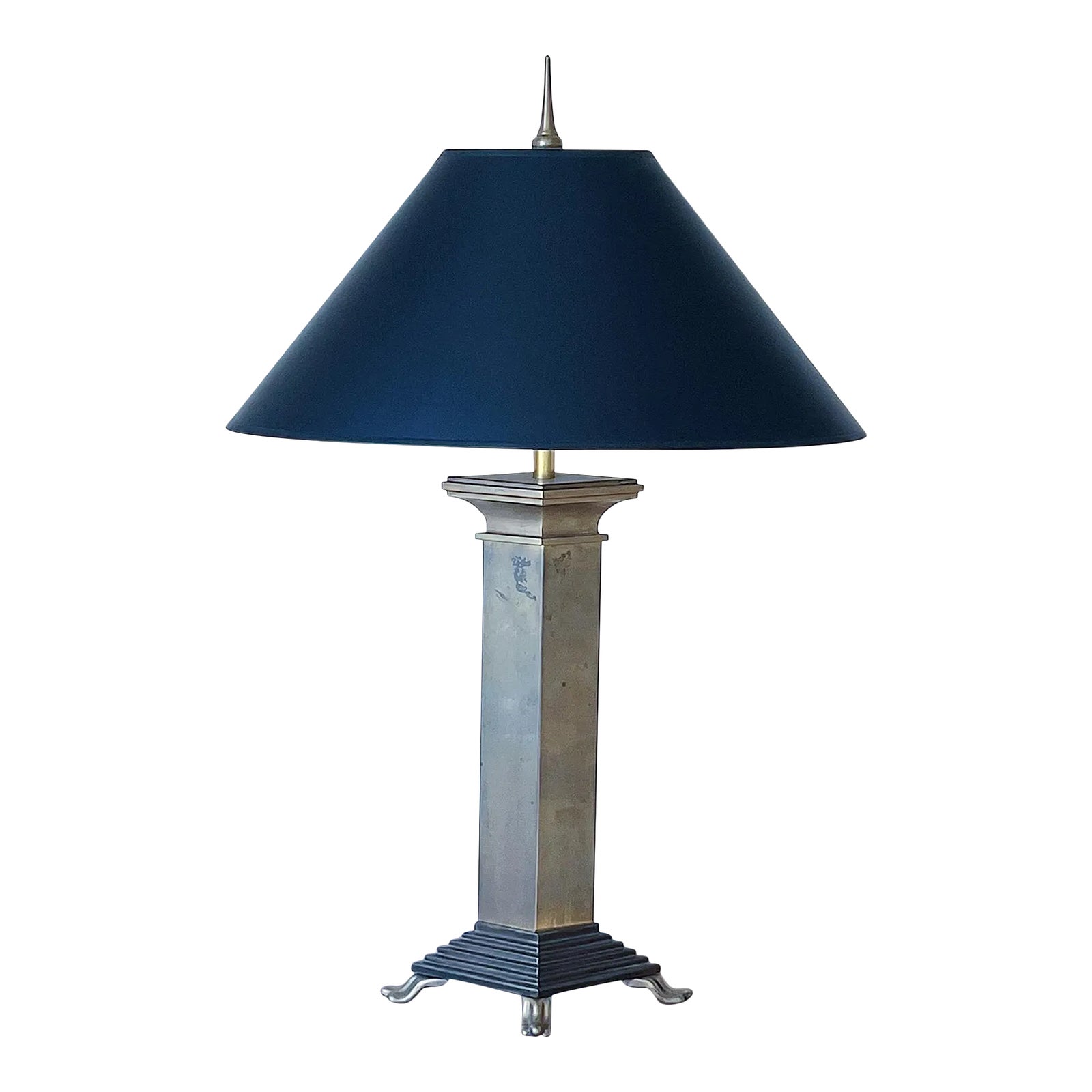 Vintage Neoclassical Rhombus Shaped Brass Footed Column Lamp With Black ...