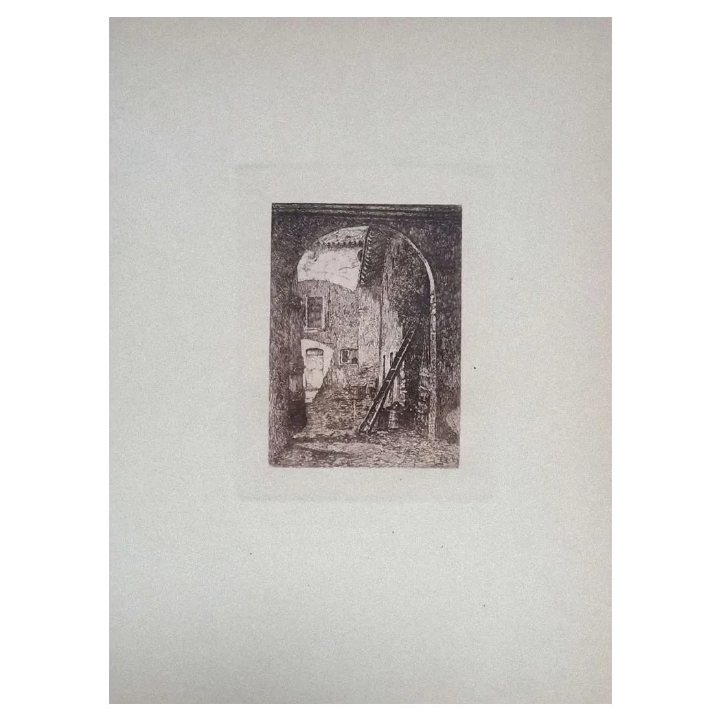Luca Beltrami, Lombard Farmhouse, Etching on Cardboard, 1877 | Chairish