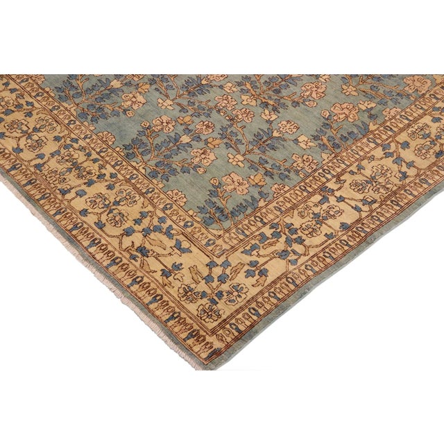 1980s Boho Chic Low Pile Lt. Blue/Tan Wool Rug - 8'11" X 11'9" | Chairish