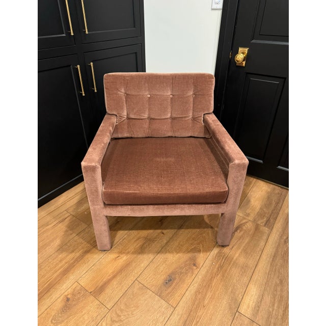 Vintage 1970s Chocolate Mauve, Button Tufted, Parsons Lounge Chair ...