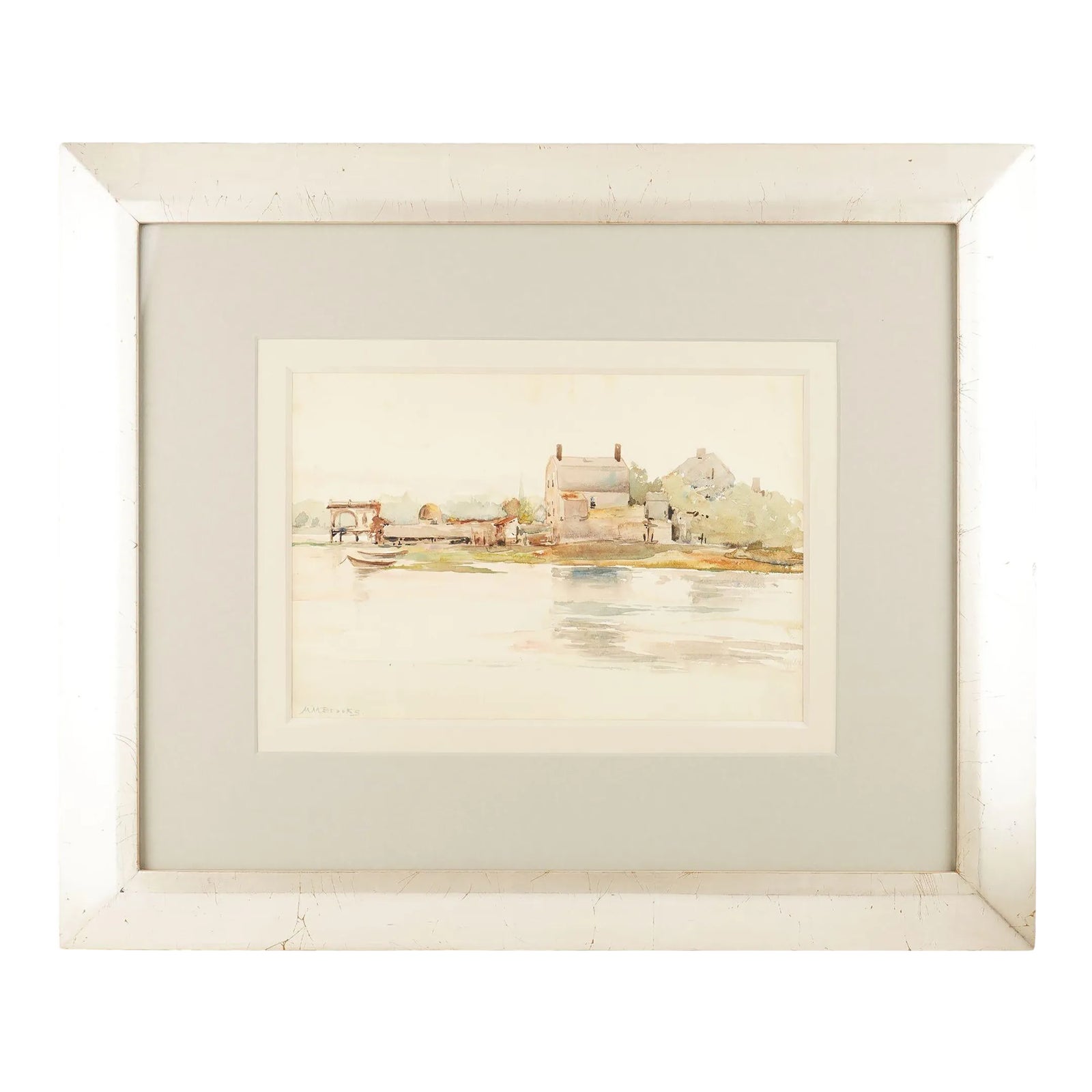 Framed Watercolor of a New England Coastal Scene by Mary Mason Brooks ...