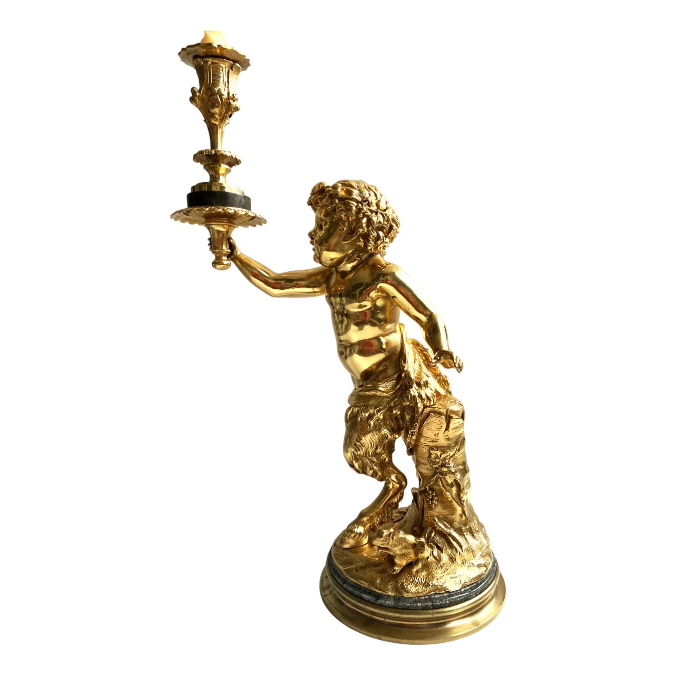 Atypical Gilt Bronze Sculpture of Young Satyr with Torchiere after ...