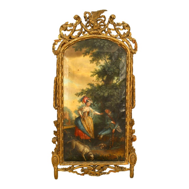 Louis XVI Oil Painting of Lady Enticing Sleeping Man | Chairish