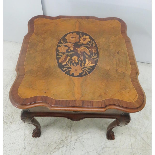 Chippendale Walnut Carved & Inlaid Side Table | Chairish