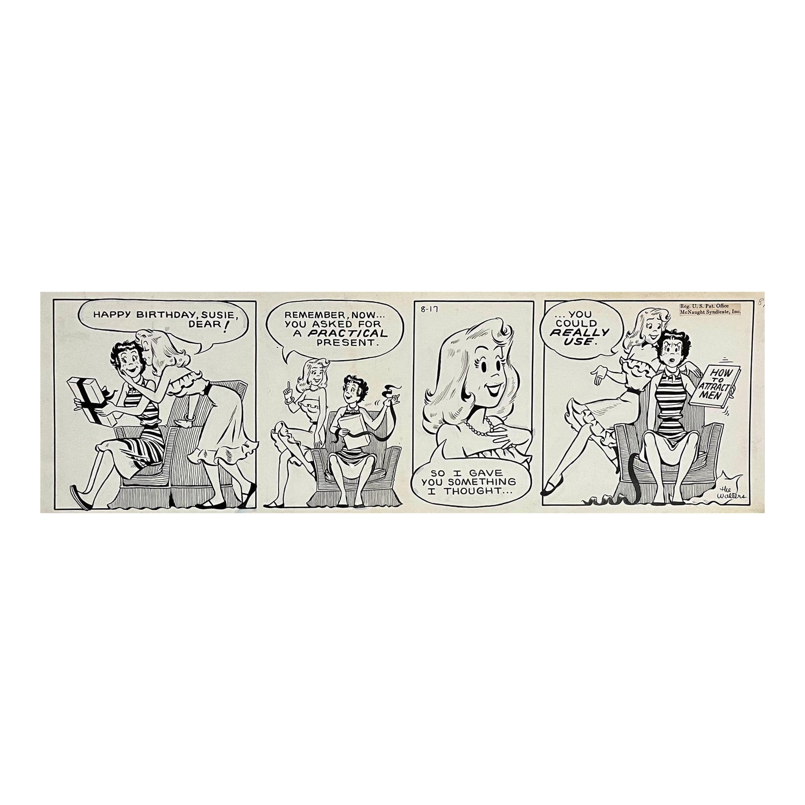 Jerry Walter & Linda WalterRare 1950s Original Syndicated Ink Drawing ...
