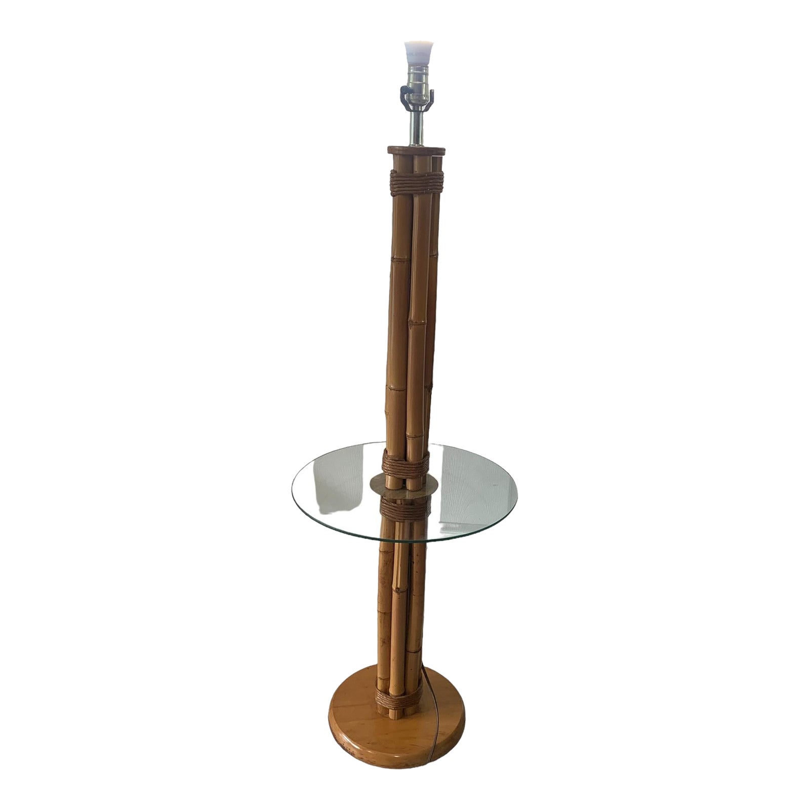 Vintage 1970s Bamboo Base Integrated Glass Top Round Table Floor Lamp ...