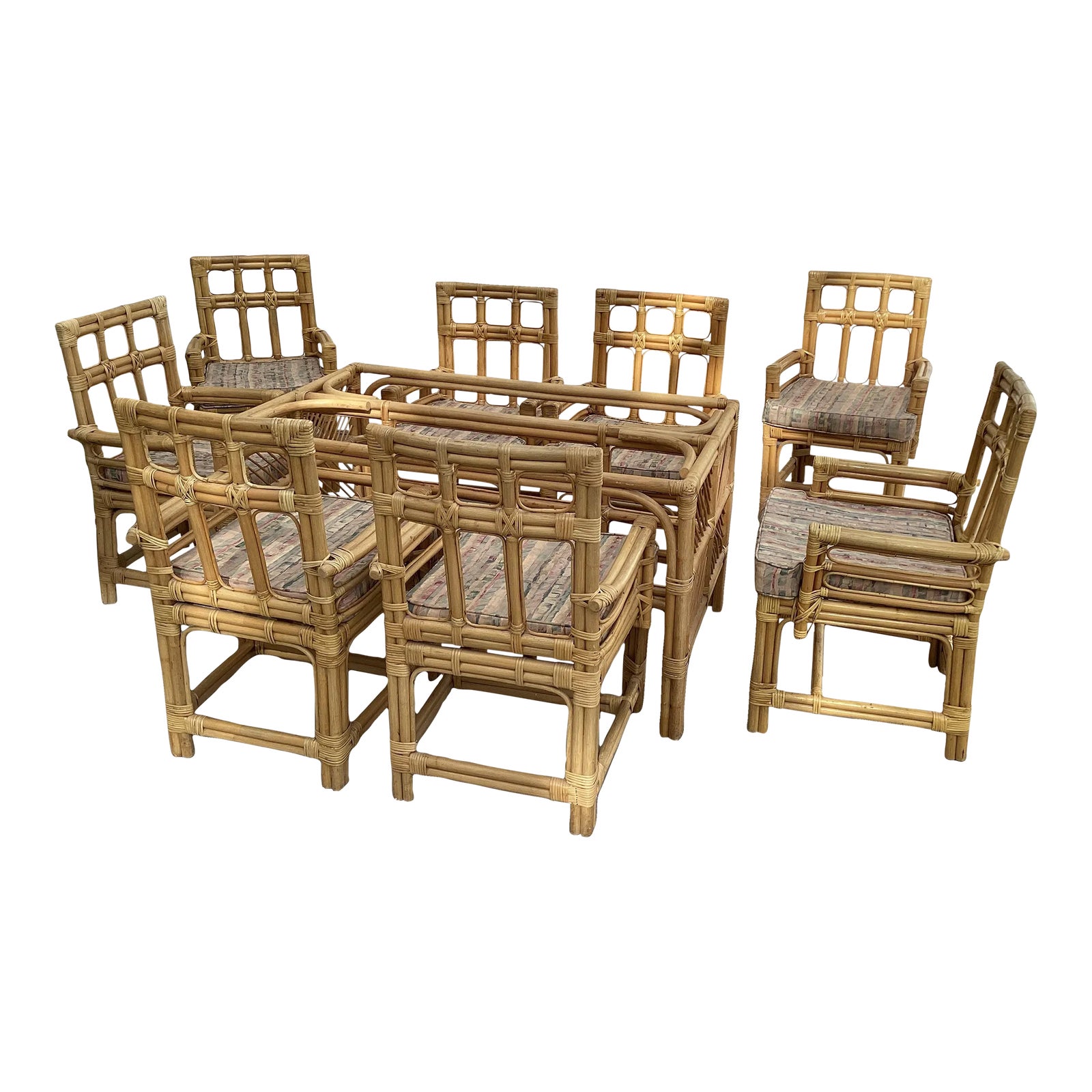 Vintage Rattan Dining Table 8 Chairs & Credenza Set, 10pc Set | Chairish