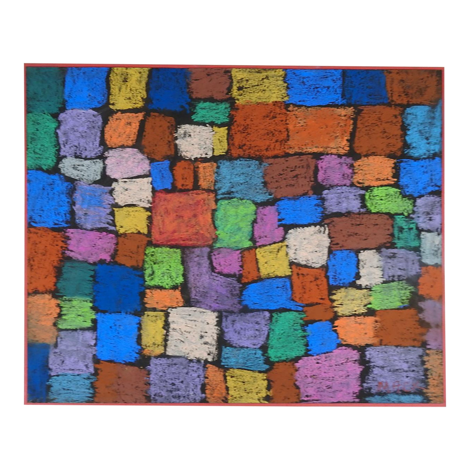 Mid 20th Century Abstract Color Block Pastel Painting | Chairish