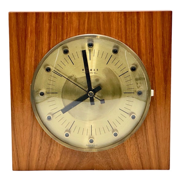 Mid-Century Modern Teak and Brass Wall Clock from Weimar, 1960s | Chairish