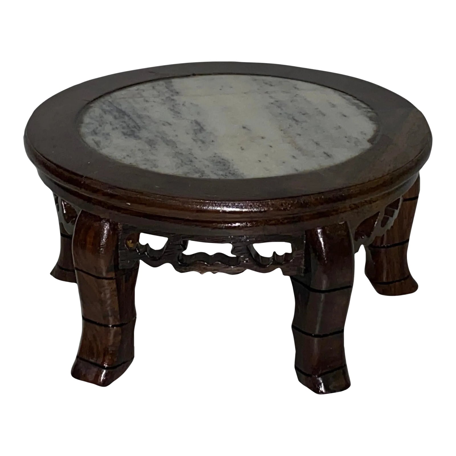 6" Oriental Brown Wood Marble Round Table Top Stand Riser | Chairish