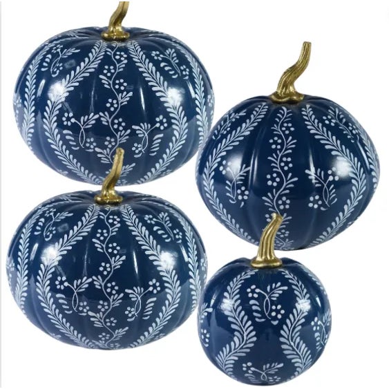 Blue Trellis And Vine Tole Pumpkin 6" | Chairish