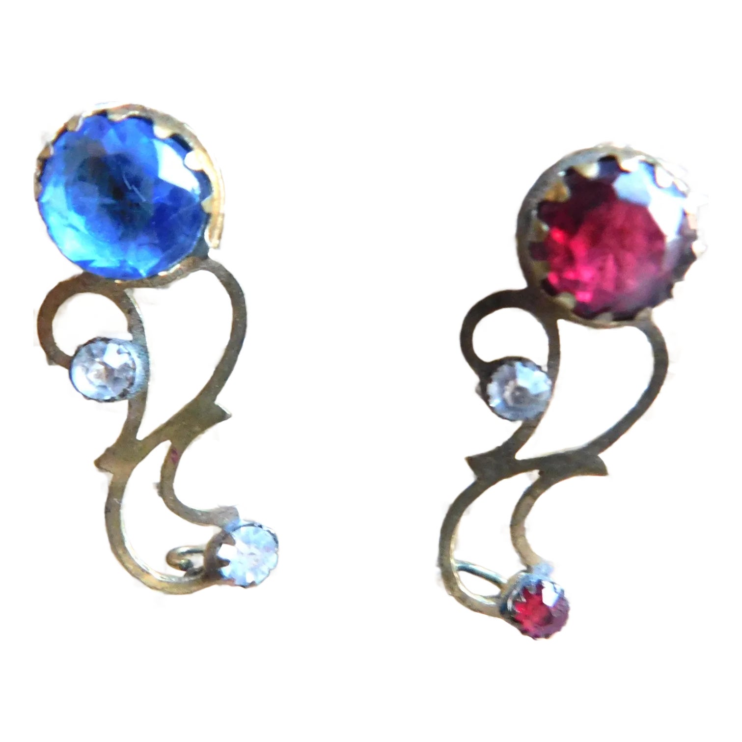 Antique Pair of 10k Gold Art Nouveau Red and Blue Pins, England | Chairish