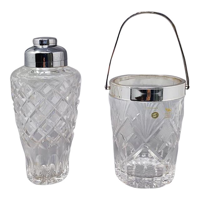 1960s Cut Crystal Cocktail Shaker With Ice Bucket Made in Italy | Chairish