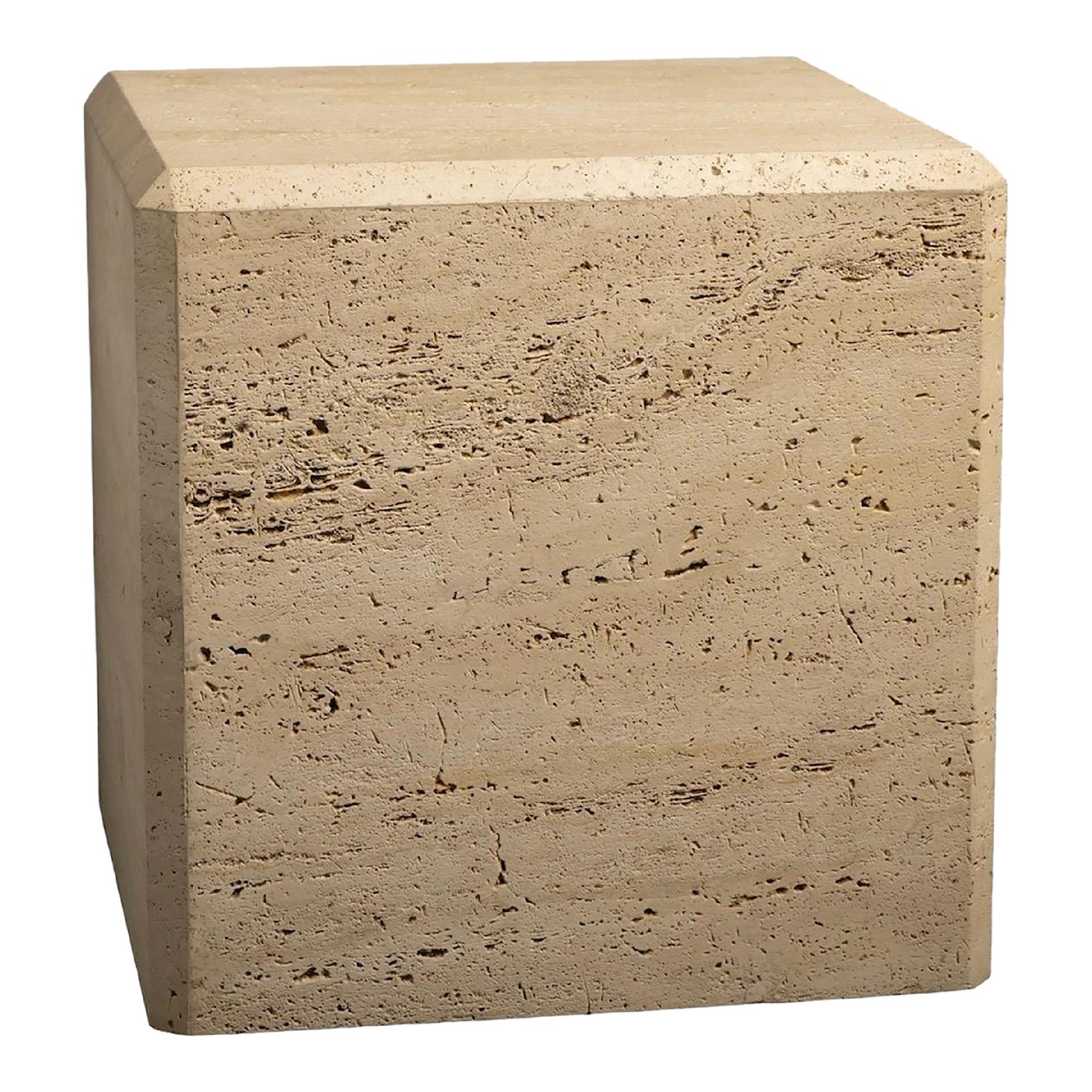1980s Travertine Marble Stone Cube Side End Accent Table | Chairish