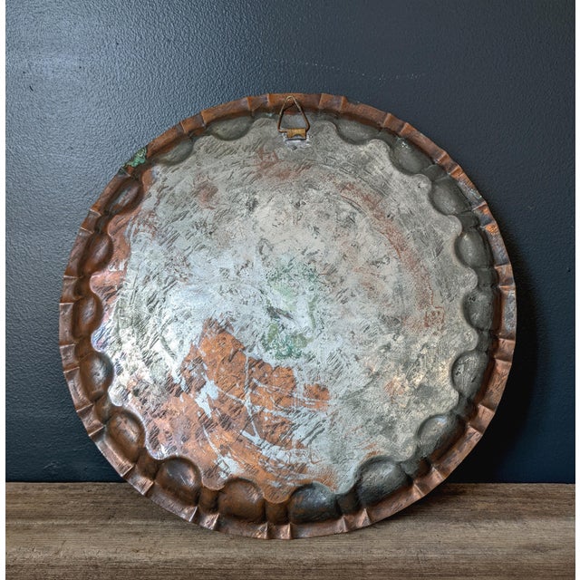 Vintage Moroccan Rustic Worn Silver and Copper Decorative Serving Tray ...