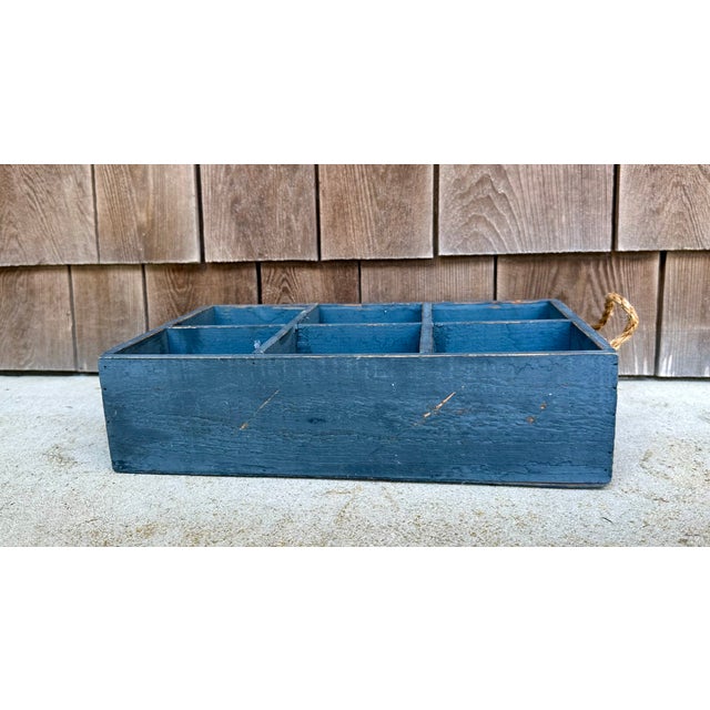 Vintage Style Painted Blue Box With Six Sections and Rope Handles ...